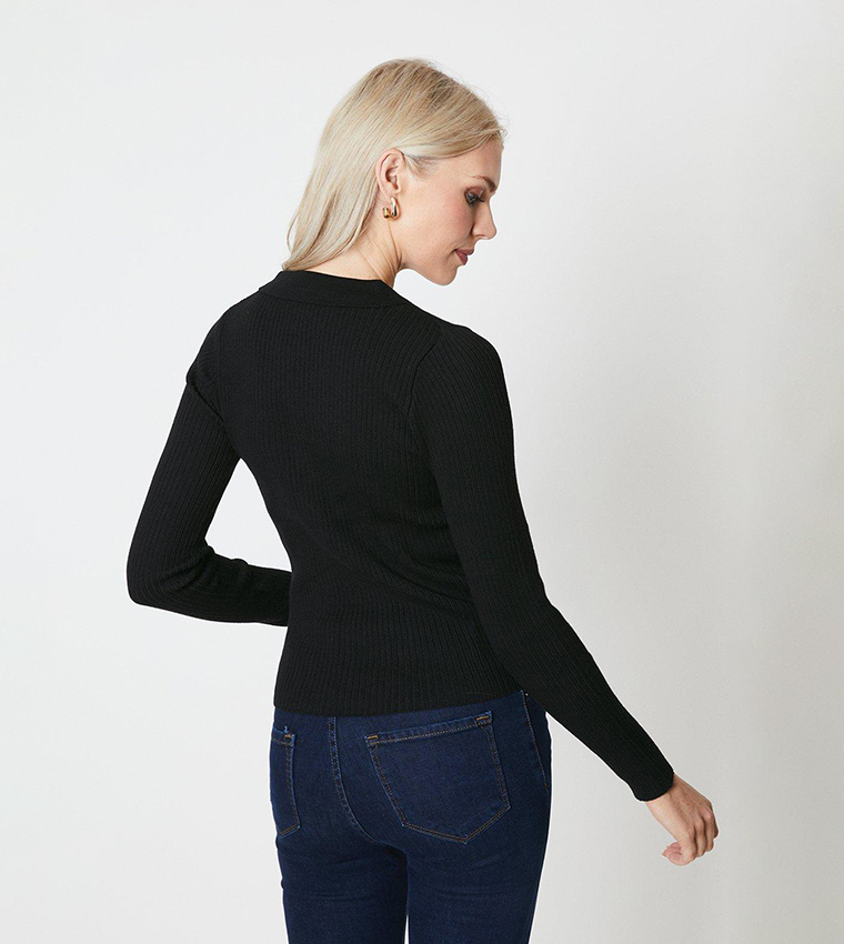 Buy Principles Ribbed Collar Detail Knitted Cardigan In Black ...