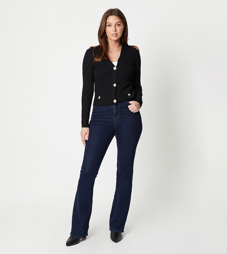 Buy Principles Ribbed Detail Button Through Cardigan In Black ...