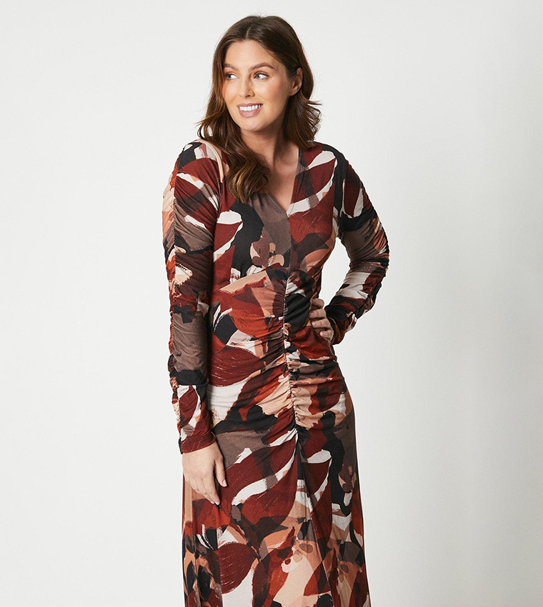 Buy Principles Floral Ruched Front Midi Dress In Purple | 6thStreet Bahrain