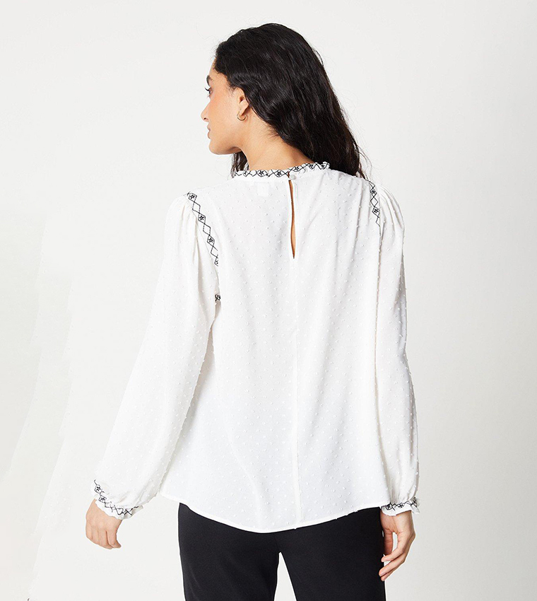 Buy Principles Self Patterned Long Sleeves Top In White | 6thStreet UAE