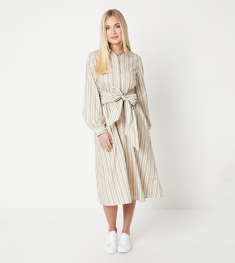 Buy Principles Petite Tie Waist Midi Shirt Dress In White | 6thStreet Qatar