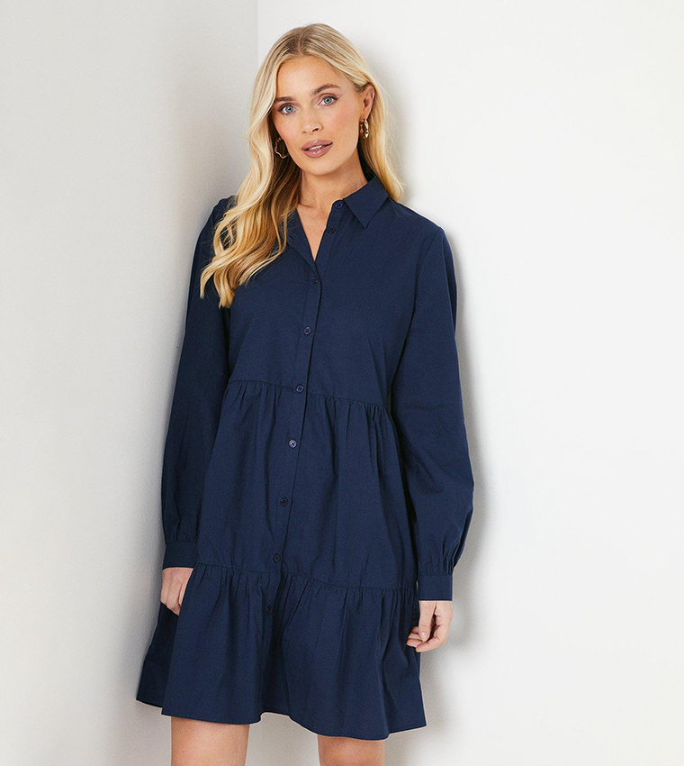Buy Principles Petite Cotton Poplin Shirt Dress In Navy | 6thStreet Qatar