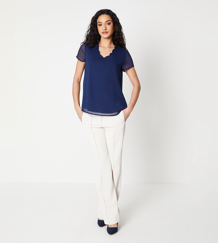 Buy Principles Scallop Neck Woven Top In Navy | 6thStreet Qatar