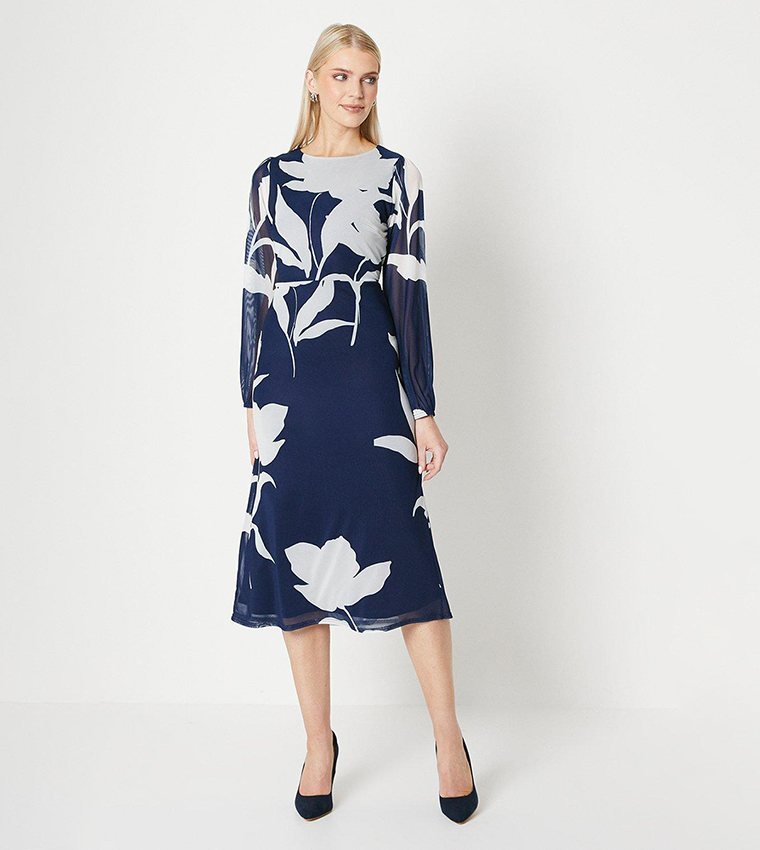 Buy Principles Printed Mesh Midi Dress In Navy | 6thStreet Qatar