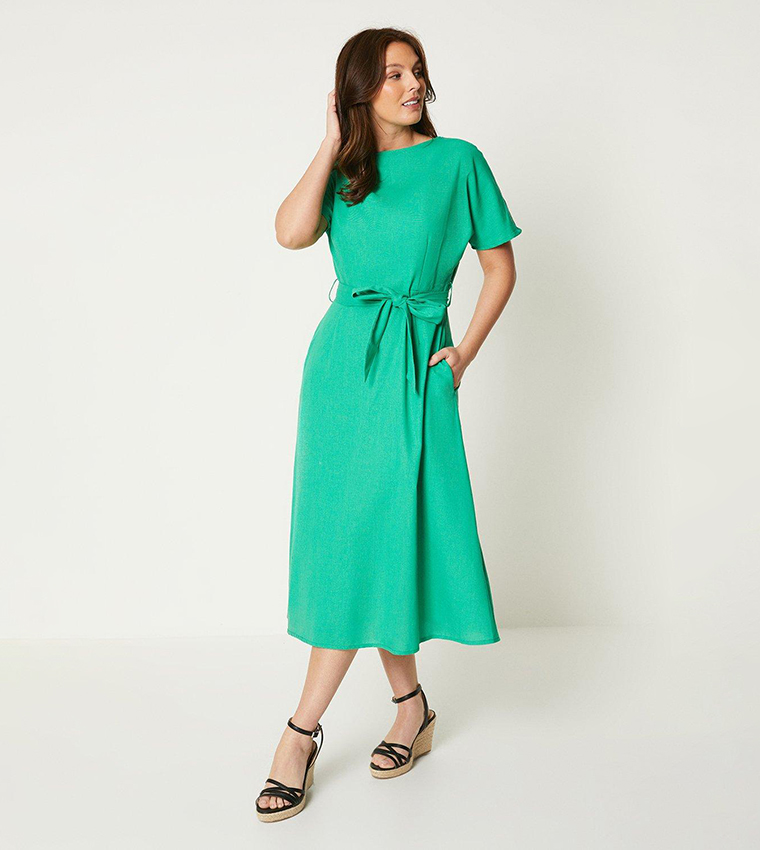 Buy Principles Belted Linen Blend Shift Dress In Green | 6thStreet Qatar
