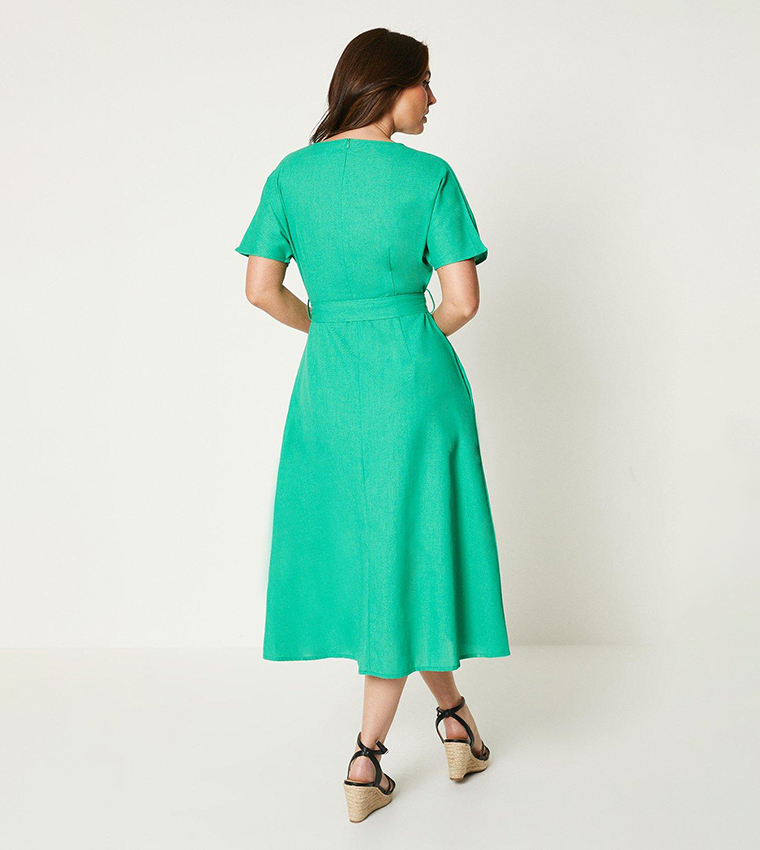 Buy Principles Belted Linen Blend Shift Dress In Green | 6thStreet Qatar