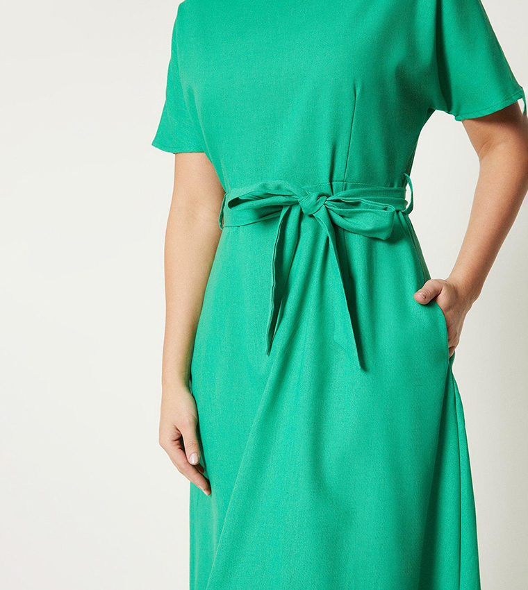 Buy Principles Belted Linen Blend Shift Dress In Green | 6thStreet Qatar