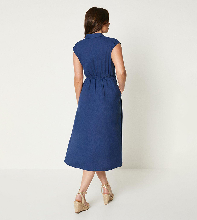 Buy Principles Linen Blend Belted Midi Dress In Blue | 6thStreet UAE