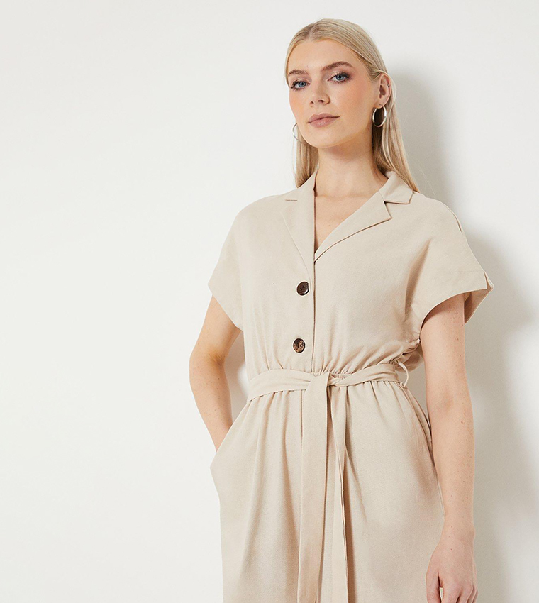 Buy Principles Linen Blend Belted Jumpsuit In Sand | 6thStreet UAE