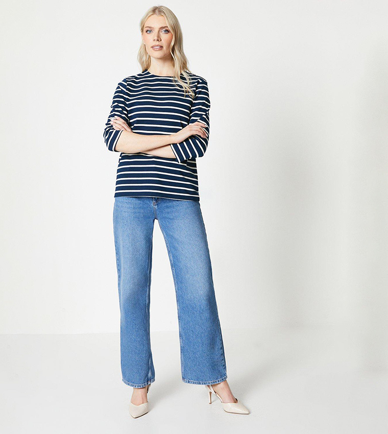 Buy Principles Striped Jersey 3/4 Sleeves Top In Navy | 6thStreet Saudi ...