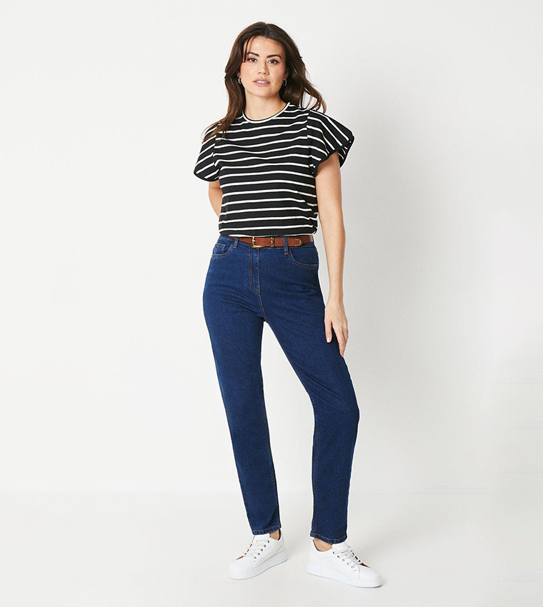 Buy Principles Striped Flutter Sleeves Jersey Top In Black | 6thStreet ...