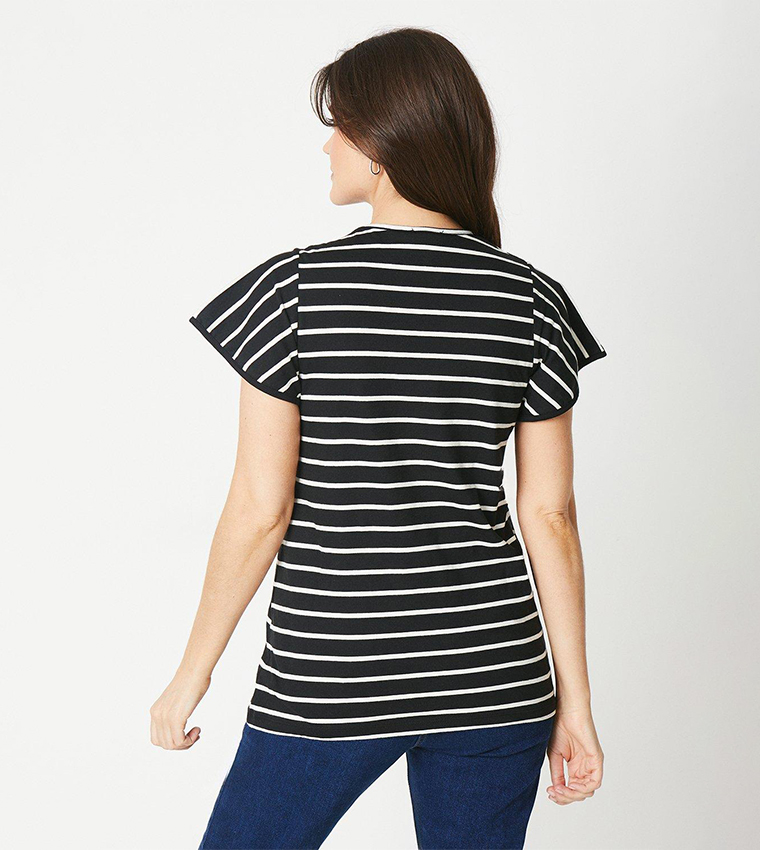 Buy Principles Striped Flutter Sleeves Jersey Top In Black | 6thStreet ...