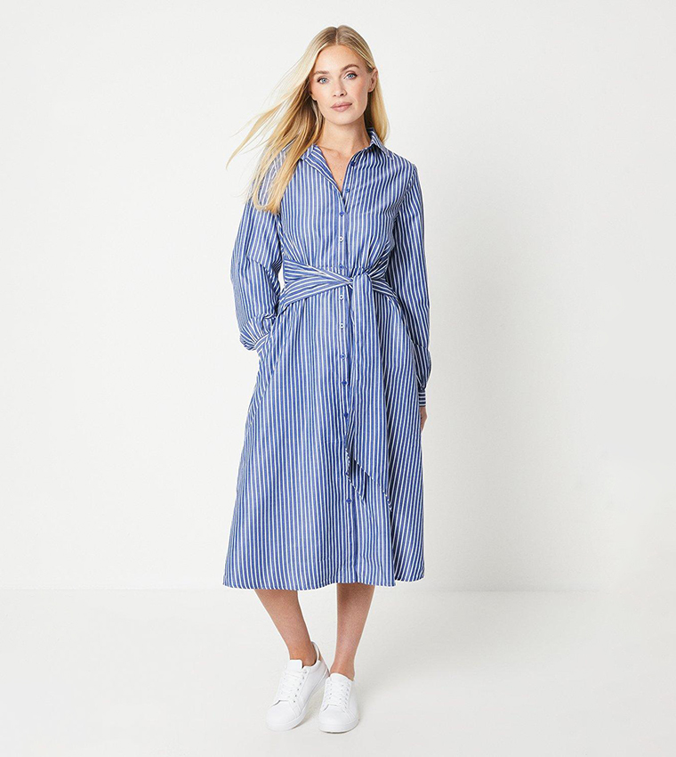Buy Principles Petite Tie Waist Shirt Dress In Blue | 6thStreet UAE