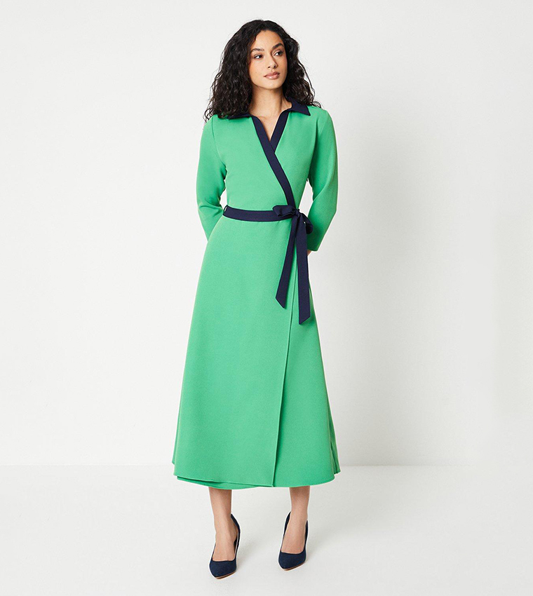 Buy Principles Contrast Trim Wrap Dress In Green | 6thStreet Qatar