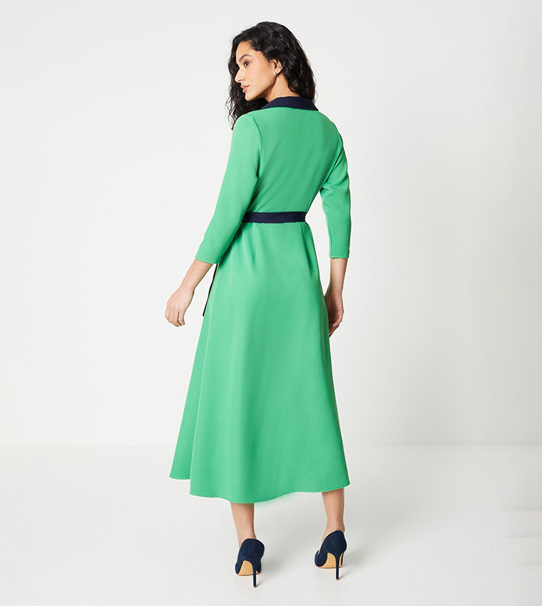 Buy Principles Contrast Trim Wrap Dress In Green | 6thStreet Qatar