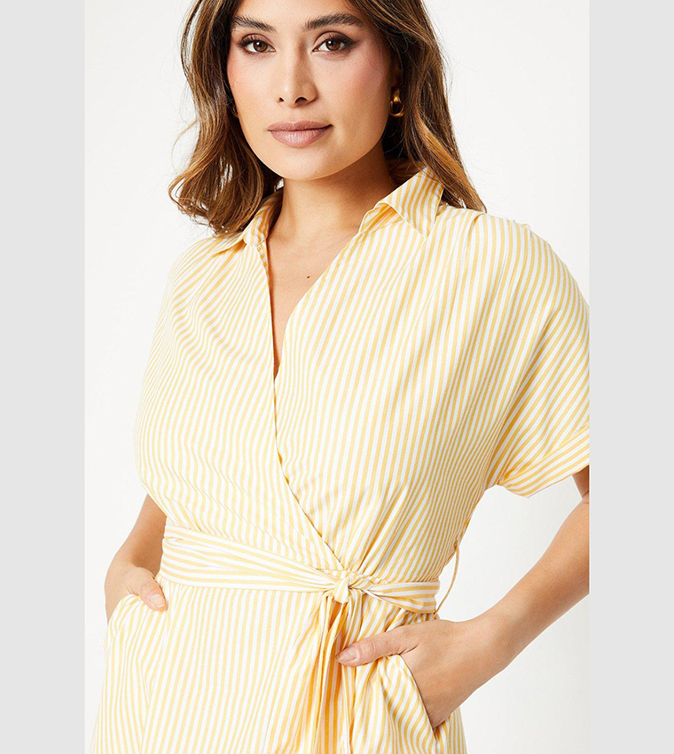 Buy Principles Striped Wrap Midi Dress In Yellow | 6thStreet Qatar