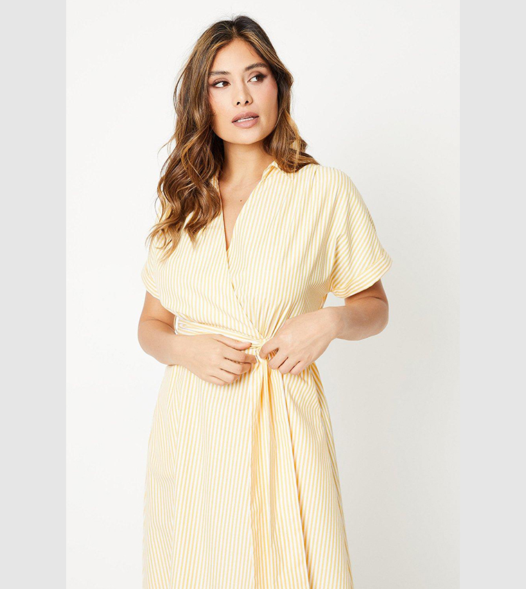 Buy Principles Striped Wrap Midi Dress In Yellow | 6thStreet Qatar