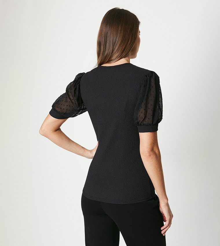 Buy Principles Puff Sleeves Jersey Top In Black | 6thStreet Qatar
