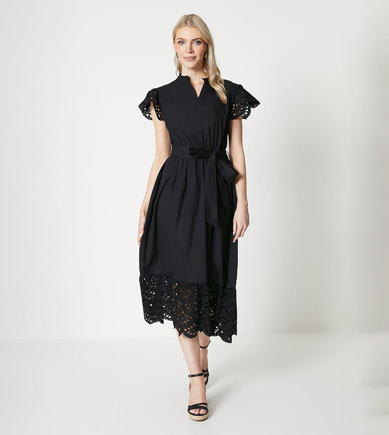 Buy Principles Scallop Edge Midi Broderie Dress In Black | 6thStreet Kuwait