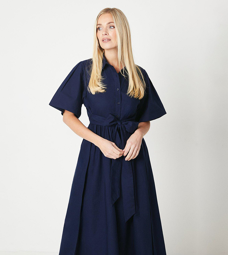 Buy Principles Petite Belted Cotton Midi Dress In Navy | 6thStreet Qatar