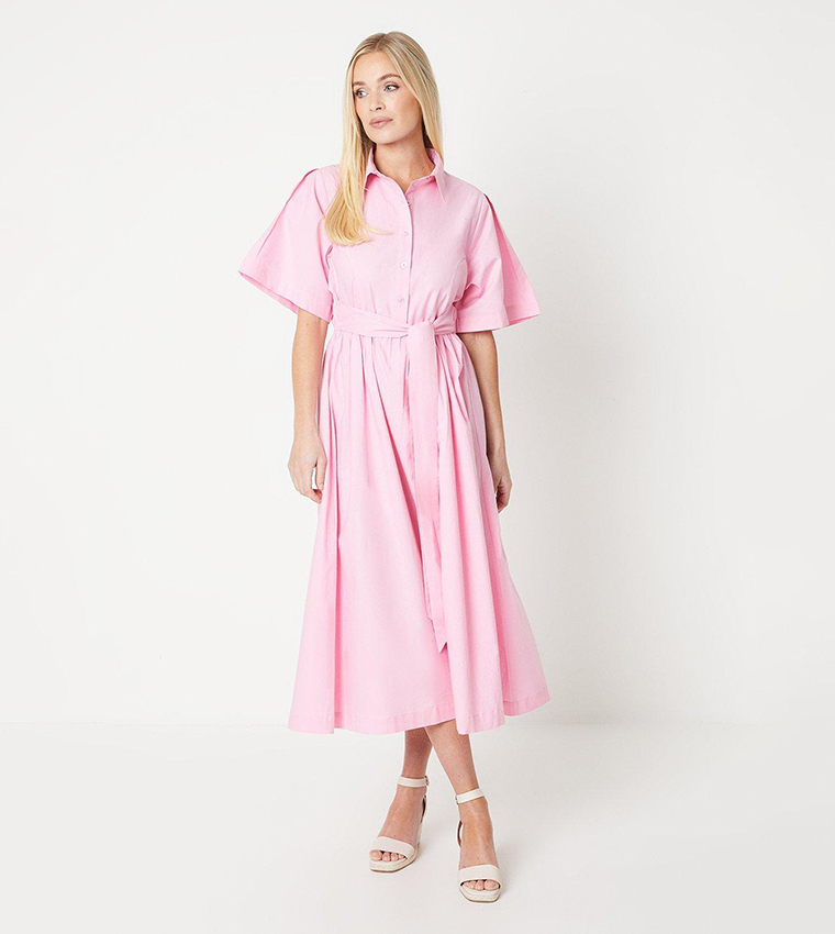 Buy Principles Petite Belted Cotton Midi Dress In Pink | 6thStreet Qatar
