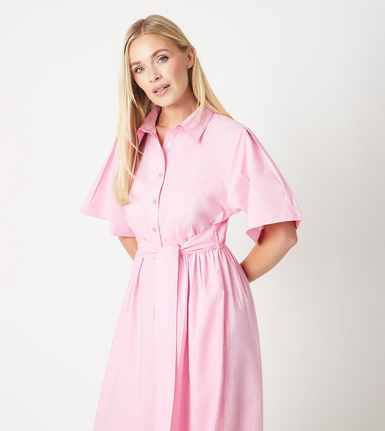 Buy Principles Petite Belted Cotton Midi Dress In Pink | 6thStreet Qatar