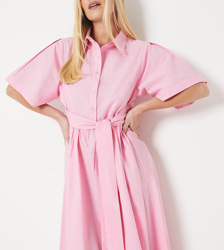Buy Principles Petite Belted Cotton Midi Dress In Pink | 6thStreet Qatar