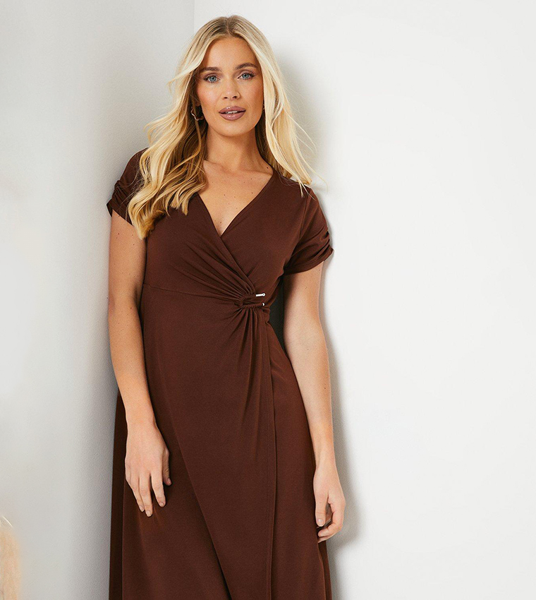 Buy Principles Petite Trim Detail Wrap Dress In Brown | 6thStreet Saudi ...