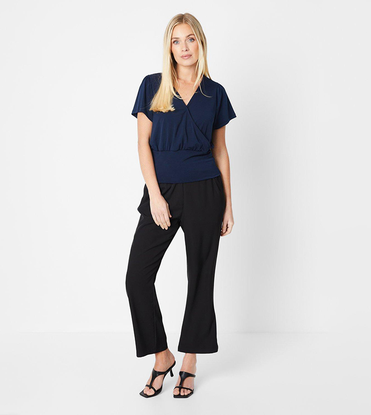 Buy Principles Petite Bubble Hem Jersey Wrap Top In Navy | 6thStreet UAE