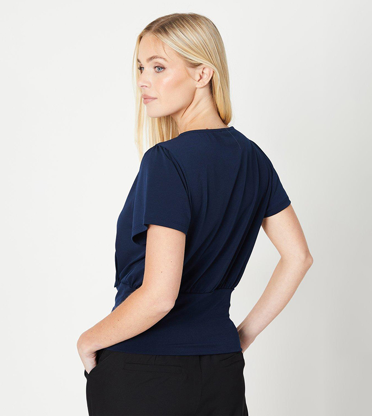 Buy Principles Petite Bubble Hem Jersey Wrap Top In Navy | 6thStreet UAE