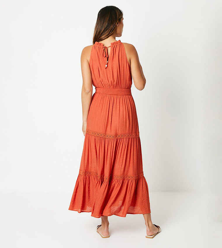 Buy Principles Shirred Waist Tiered Maxi Dress In Orange | 6thStreet UAE