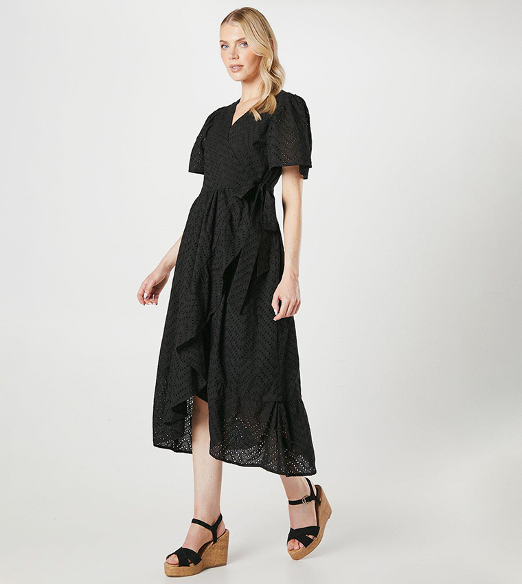 Buy Principles Broderie Ruffle Detail Wrap Dress In Black | 6thStreet ...