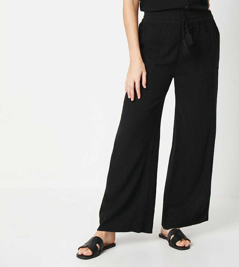 Buy Principles Double Gauze Wide Leg Trousers In Black | 6thStreet Kuwait