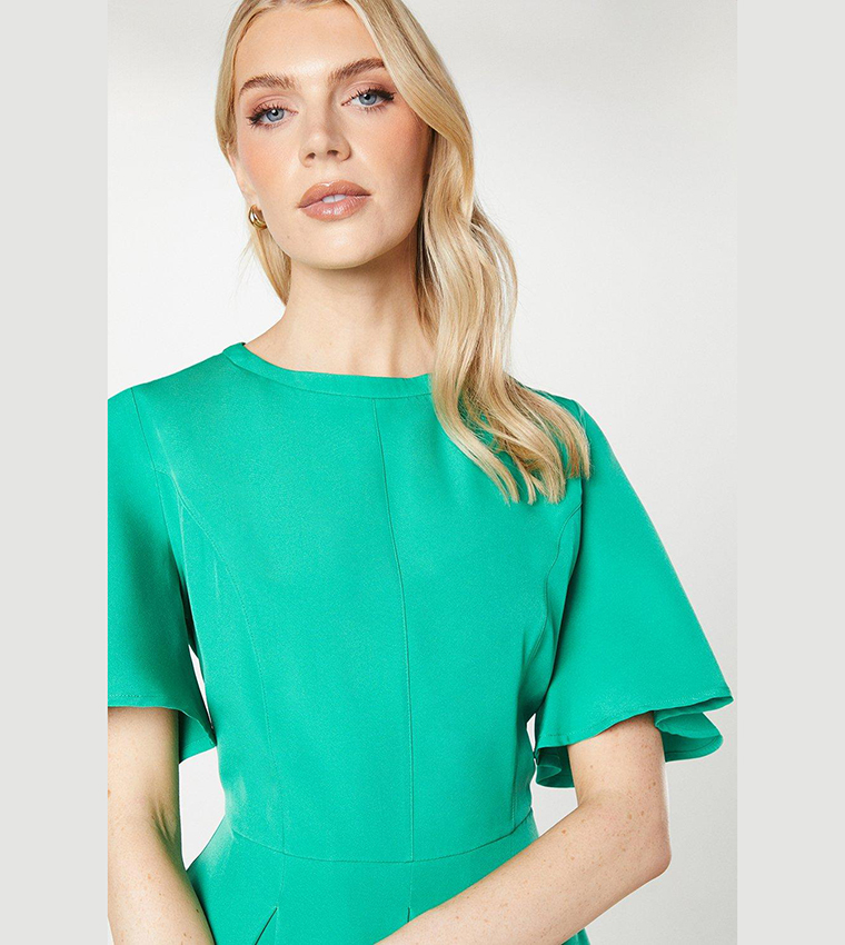 Buy Principles Pleated Flutter Sleeves Midi Dress In Green | 6thStreet ...