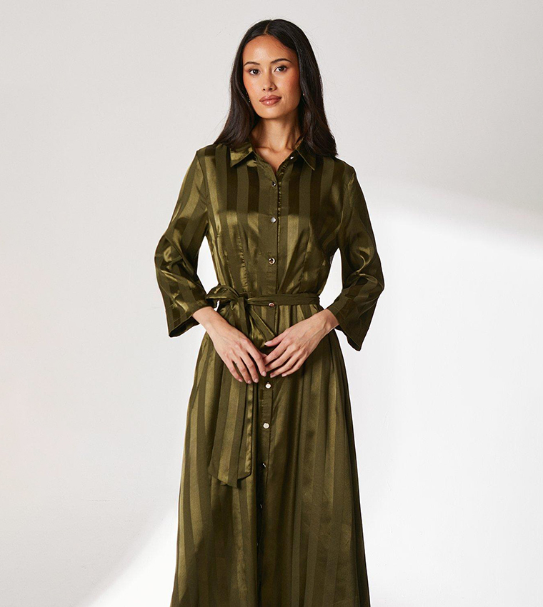 Buy Principles Satin Striped Shirt Dress In Khaki | 6thStreet Qatar