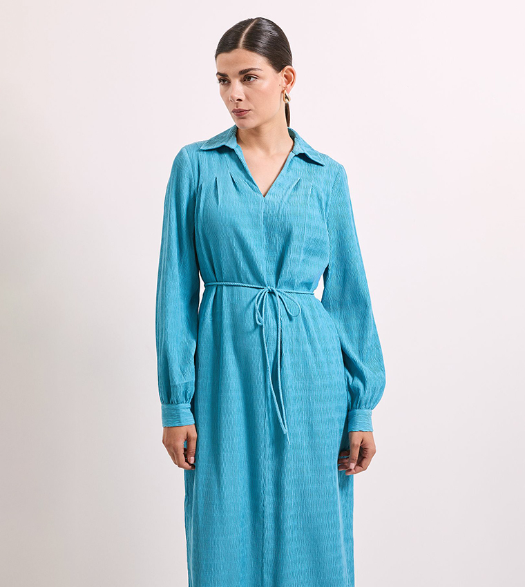 Buy Principles Crinkle Column Shirt Mid Dress In Blue | 6thStreet Saudi ...