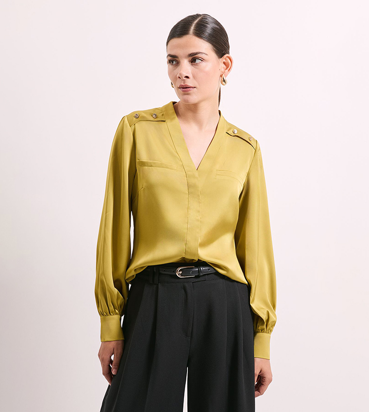 Buy Principles Seam Detail Grown On Collar Shirt In Green | 6thStreet UAE