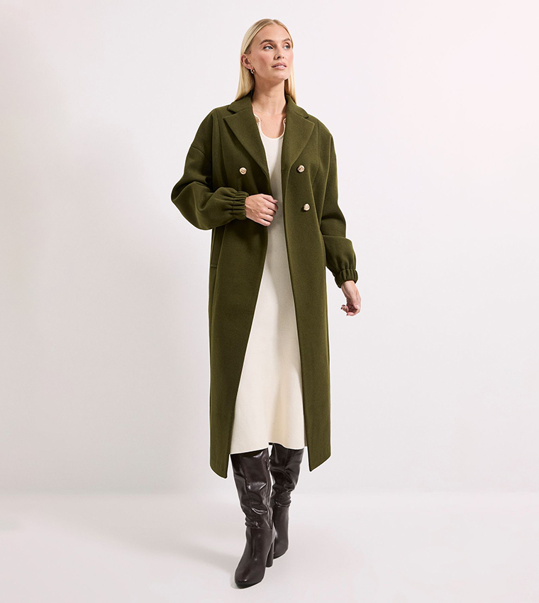 Buy Principles Drop Shoulder Double Breasted Oversized Coat In Khaki ...