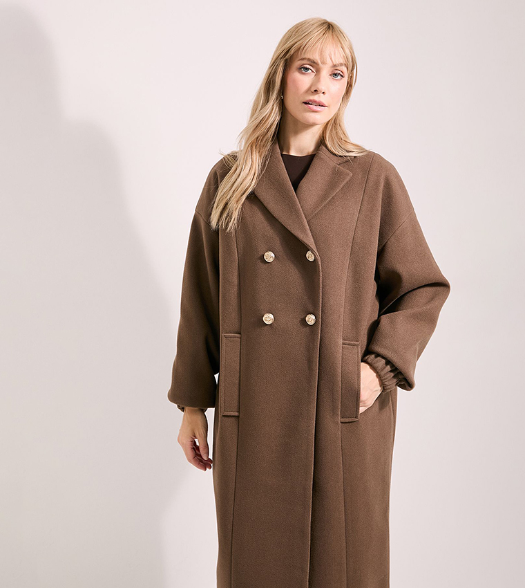 Buy Principles Oversized Drop Shoulder Double Breasted Coat In Brown ...