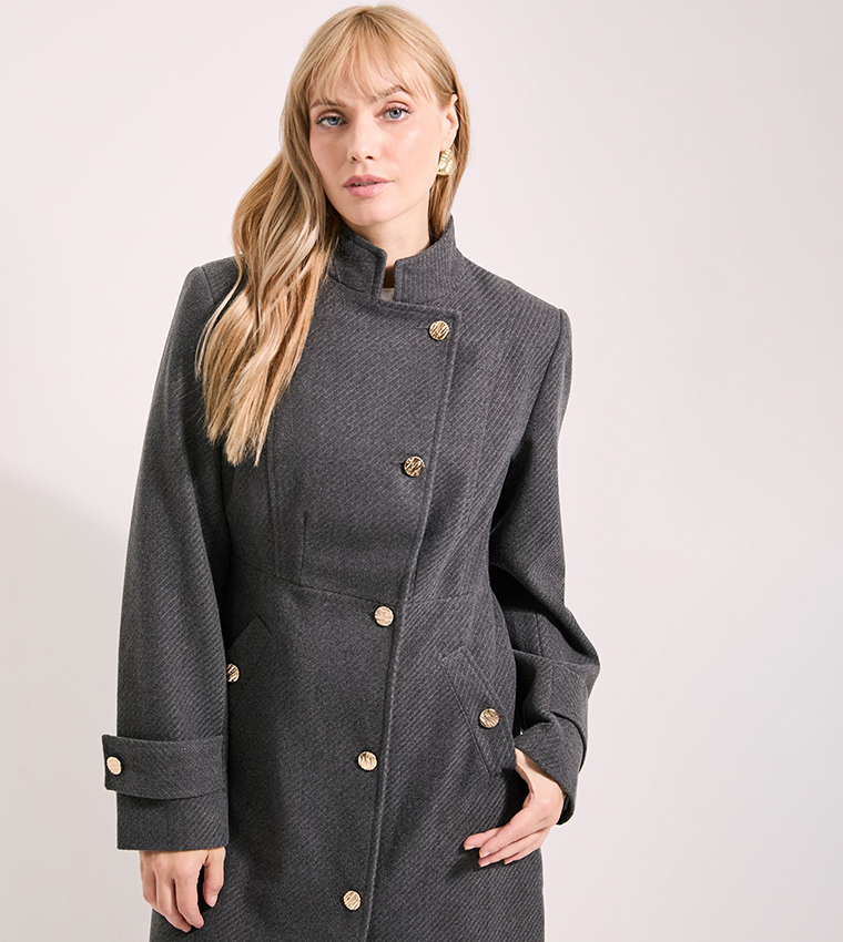 Buy Principles Military Wrap Button Up Coat In Grey | 6thStreet Bahrain