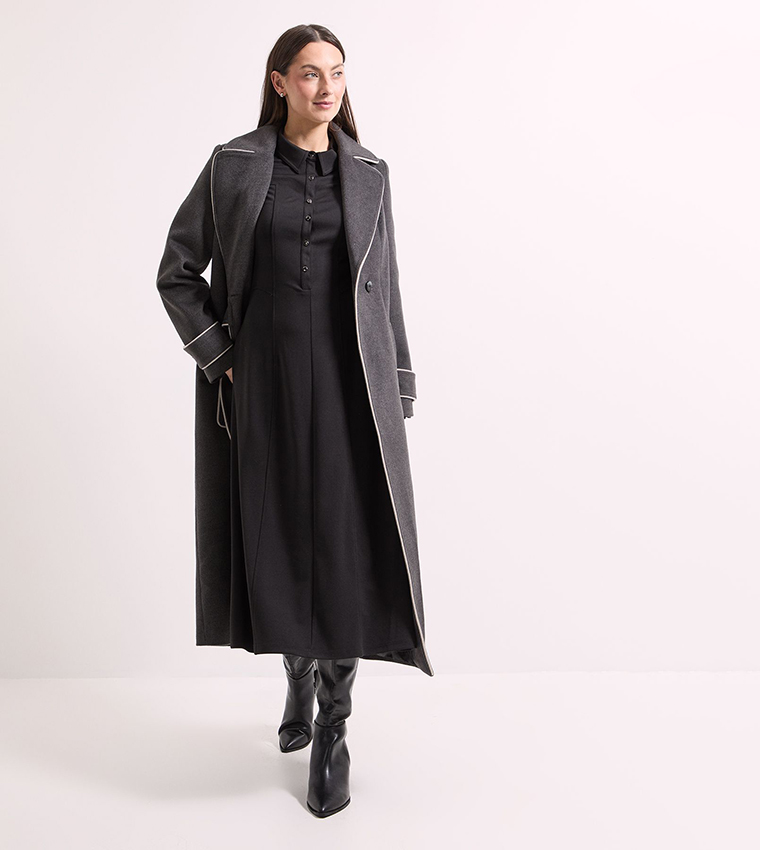 Buy Wallis Contrast Piping Coat In Charcoal | 6thStreet Saudi Arabia