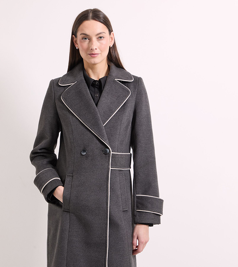 Buy Wallis Contrast Piping Coat In Charcoal | 6thStreet Saudi Arabia
