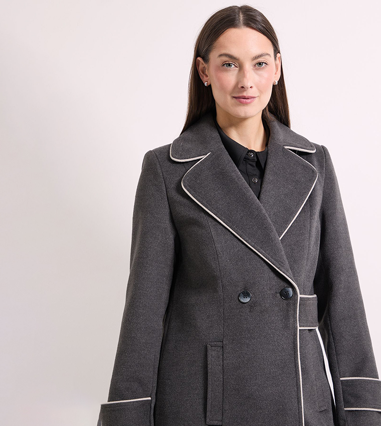 Buy Wallis Contrast Piping Coat In Charcoal | 6thStreet Saudi Arabia
