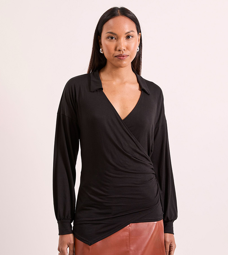 Buy Principles Wrap Front Jersey Top In Black | 6thStreet UAE