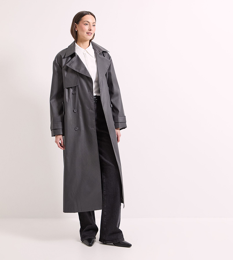 Buy Wallis Principles By Wallis Oversized Trench Coat In Charcoal ...