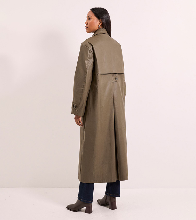 Buy Wallis A Line Inverted Box Pleat Back Mac Coat In DARK OLIVE ...