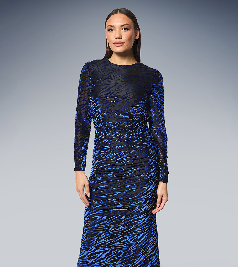 Buy Principles Ruched Cuff And Side Seam Velvet Devore Bodycon Dress In ...