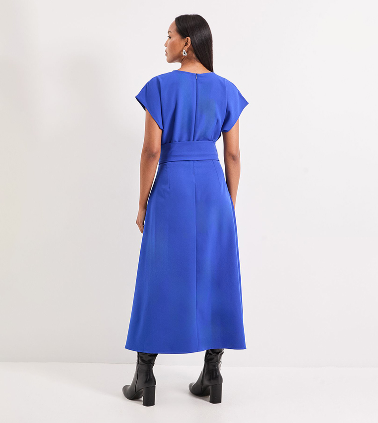Buy Principles Solid Belted Midaxi Dress In Blue | 6thStreet UAE