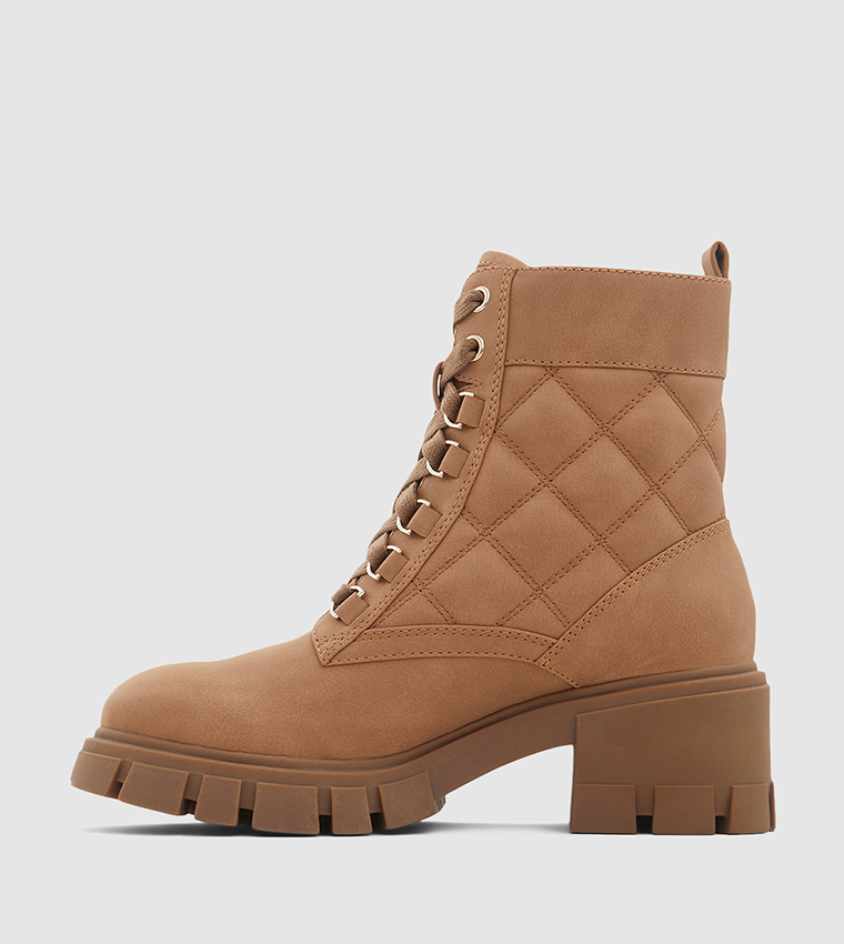 Buy Call It Spring Puffed Mid Heel Round Block Boots In Beige ...