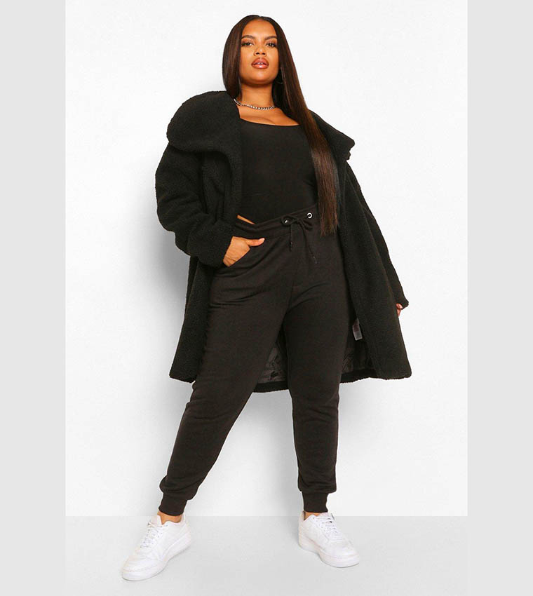 Buy Boohoo Teddy Faux Fur Midi Coat In Black | 6thStreet UAE